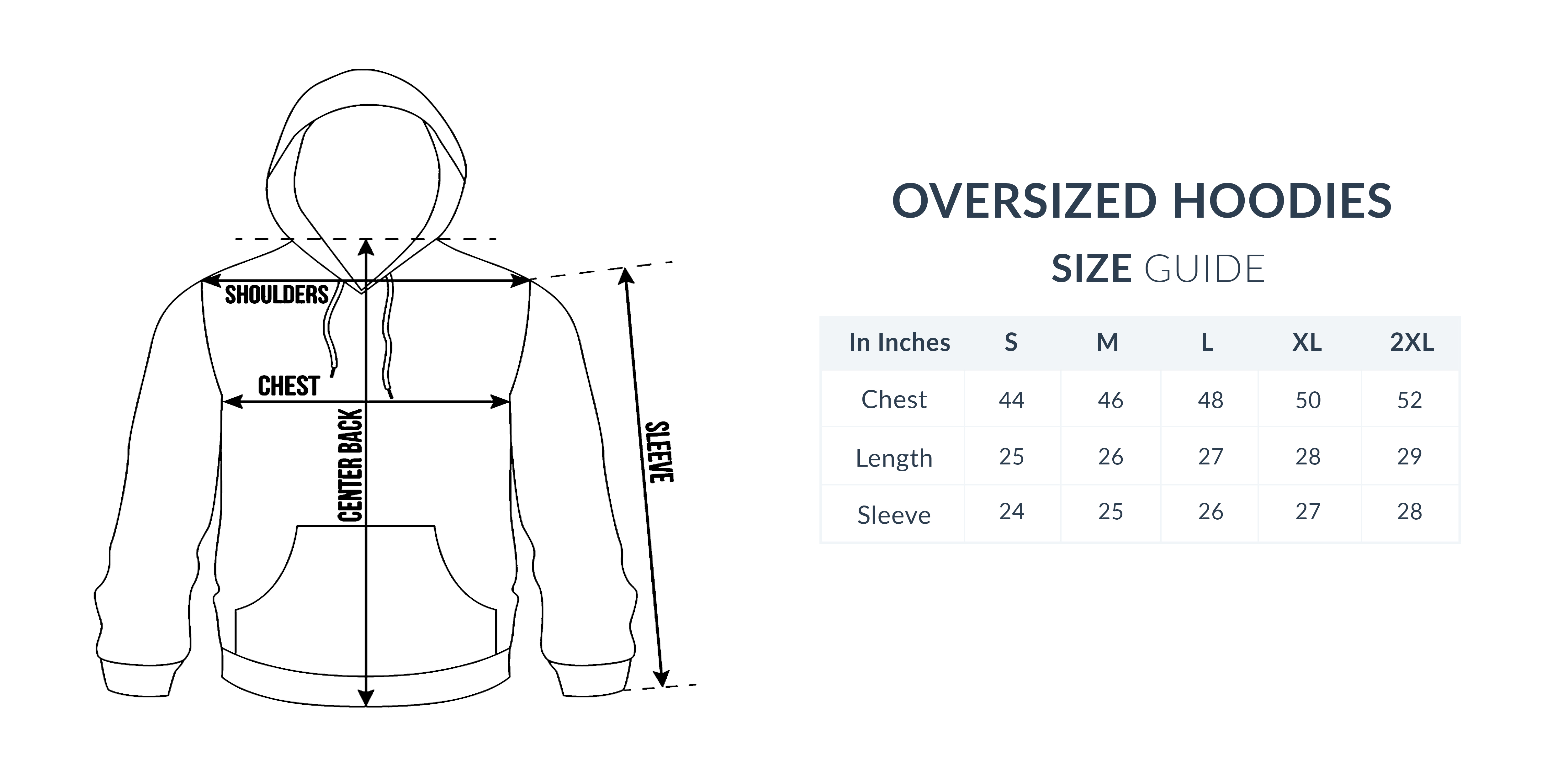 Size guide for Apparel Products